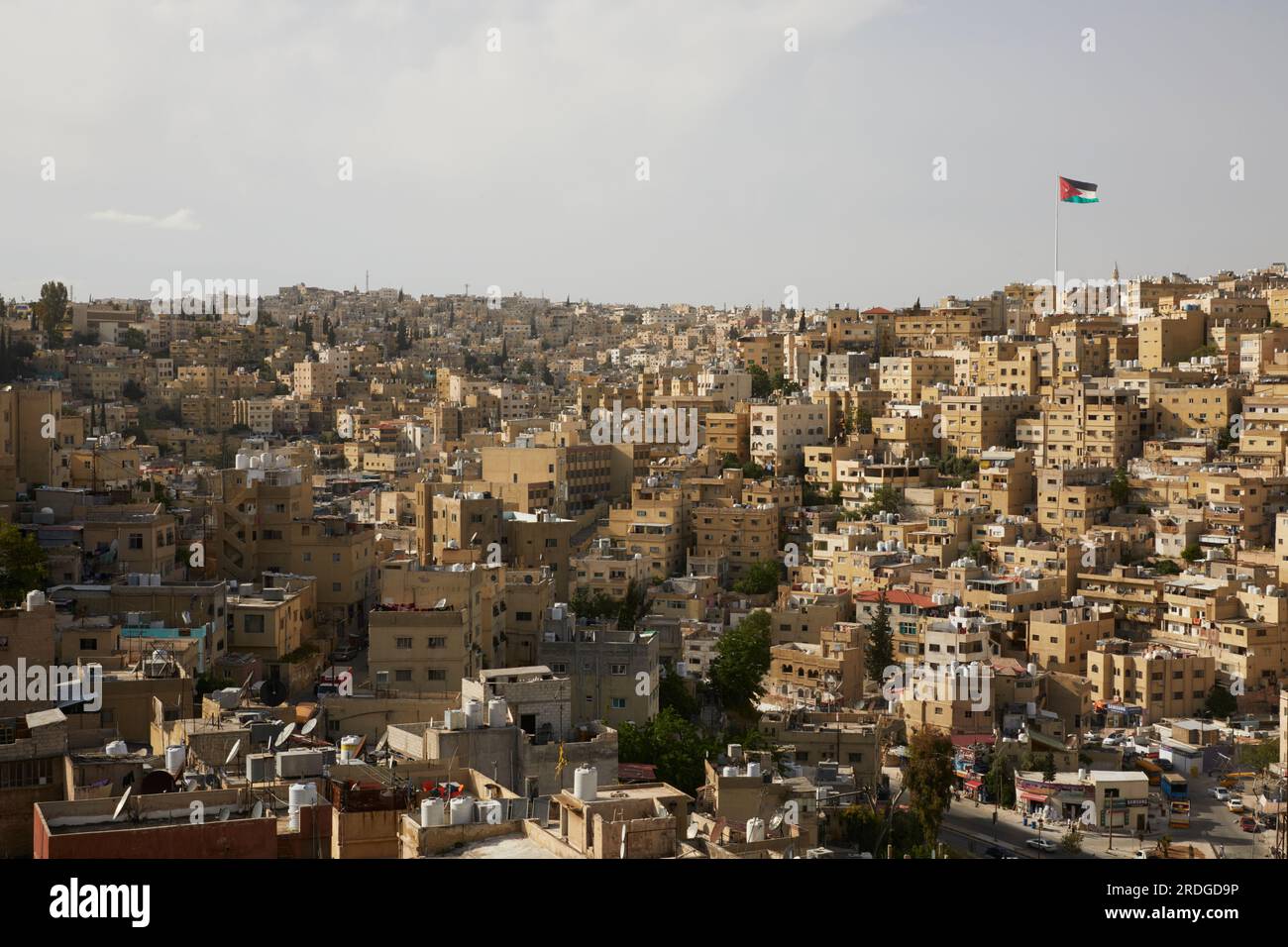 Jordanian flag flying over Amman city from the Citadel, Jabal al-Qala'a ...