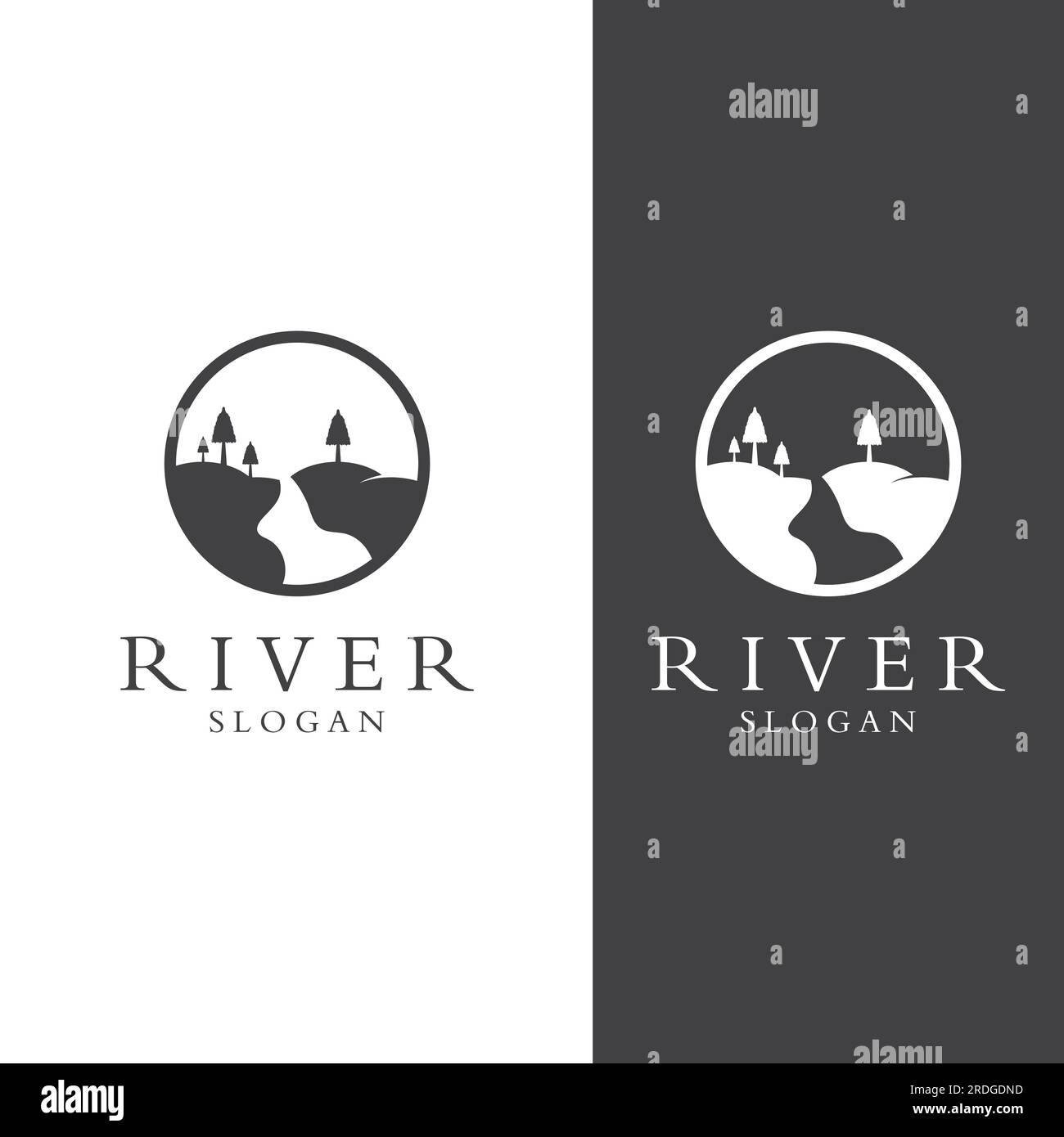 Logos of rivers, creeks, riverbanks and streams. River logo with ...