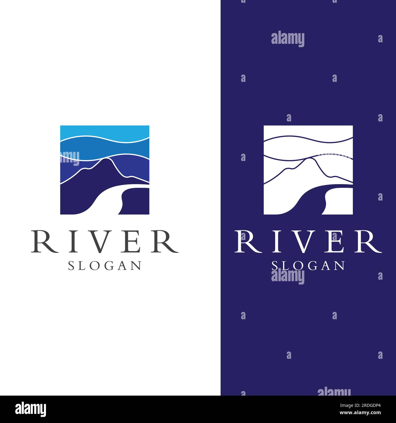 Logos of rivers, creeks, riverbanks and streams. River logo with ...