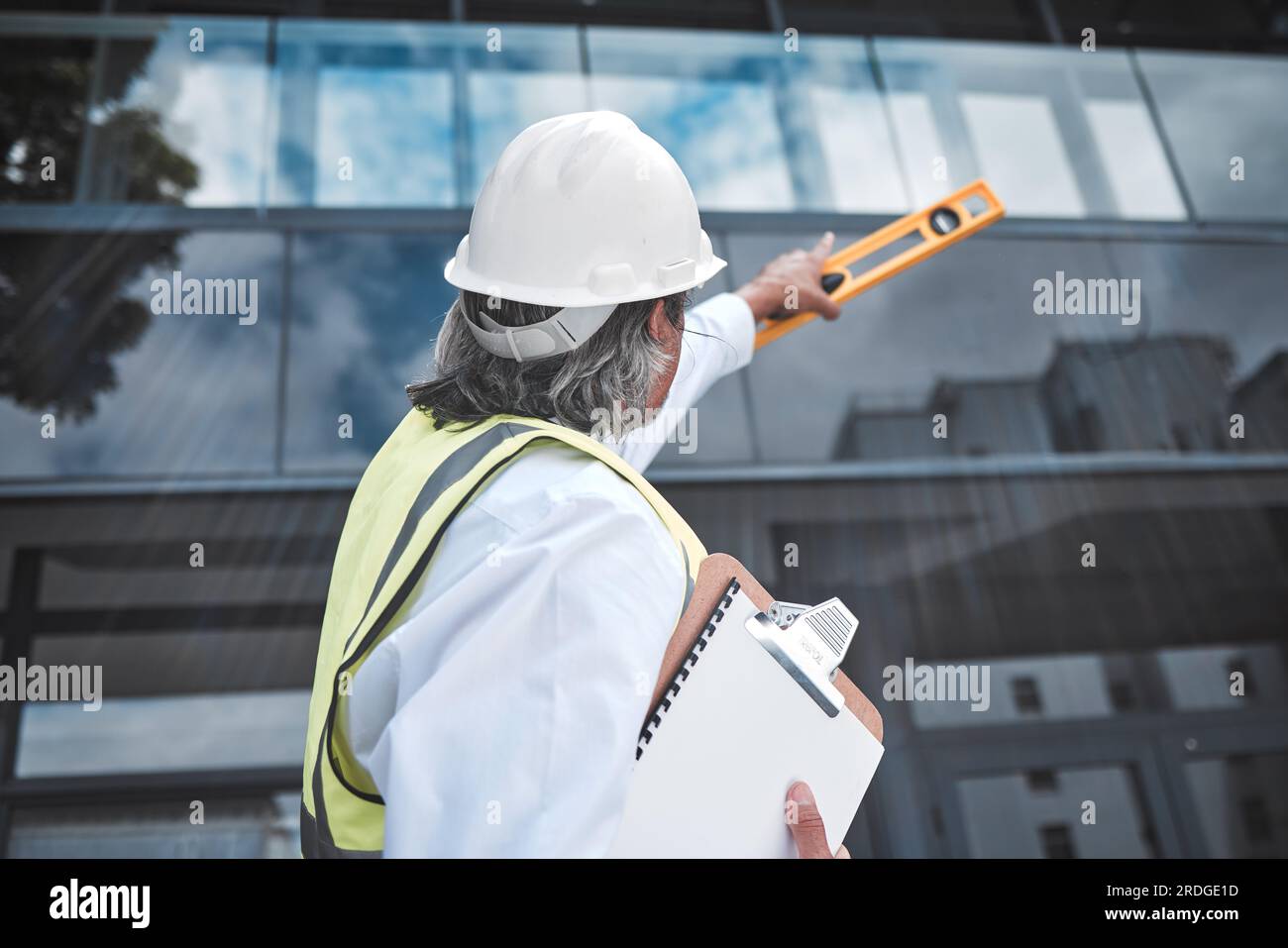 Engineering, checklist and man with tools at construction site ...