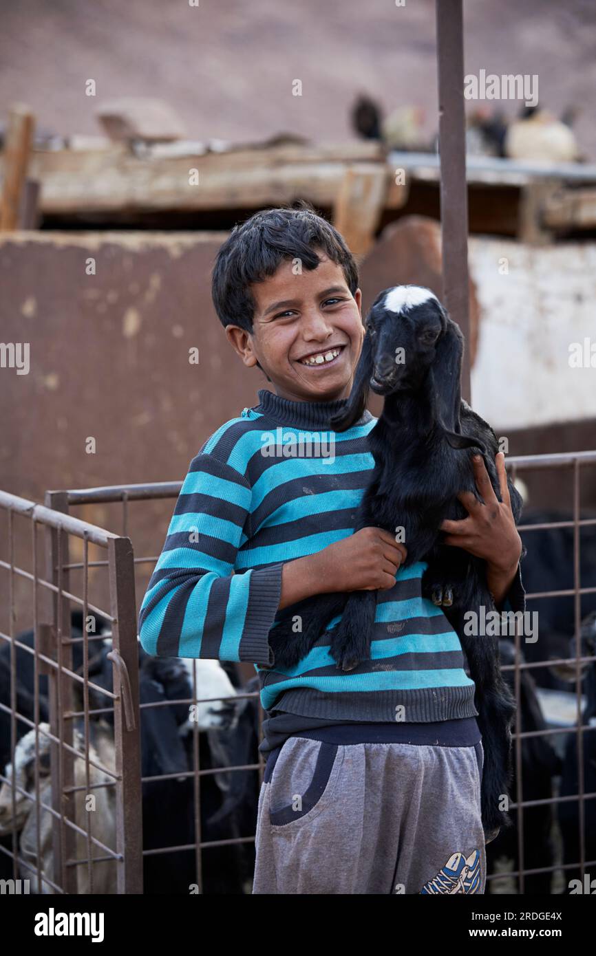 Bedouin boy with goats, Wadi Rum, Aquaba, Jordan Stock Photo - Alamy