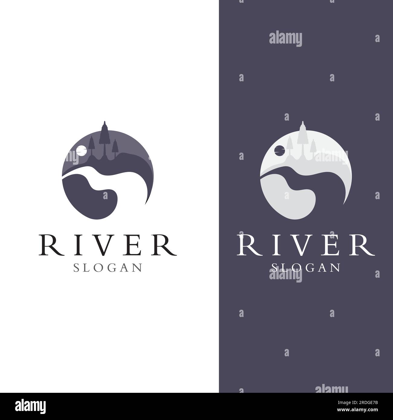 Logos of rivers, creeks, riverbanks and streams. River logo with ...