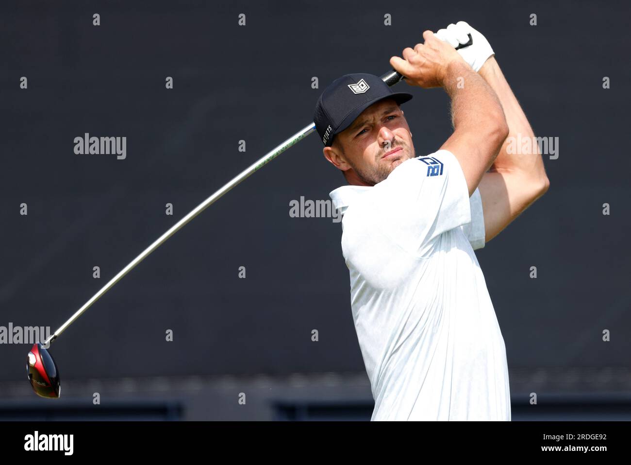 USA's Bryson DeChambeau tees off the 3rd during day two of The Open at ...