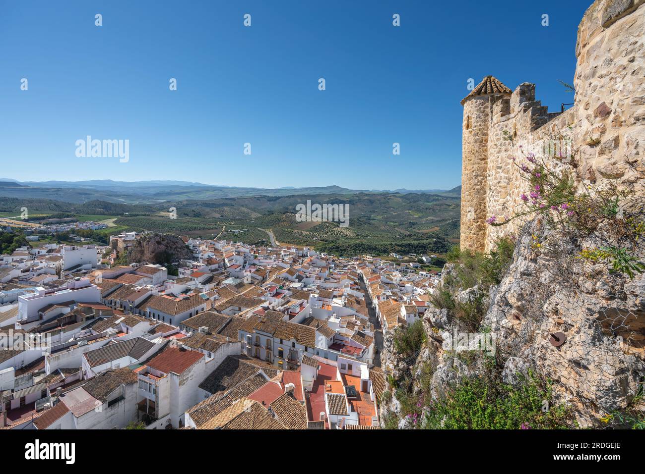 Aerial view of Olvera from Olvera Castle - Olvera, Andalusia, Spain ...