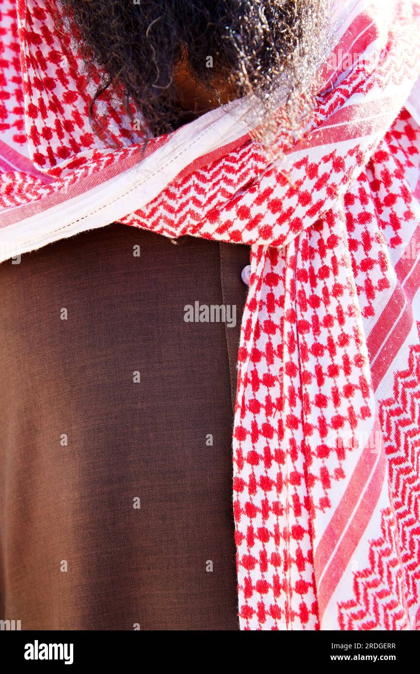 Detail of keffiyeh on muslim man, King Abdullah I Mosque, Amman, Jordan ...