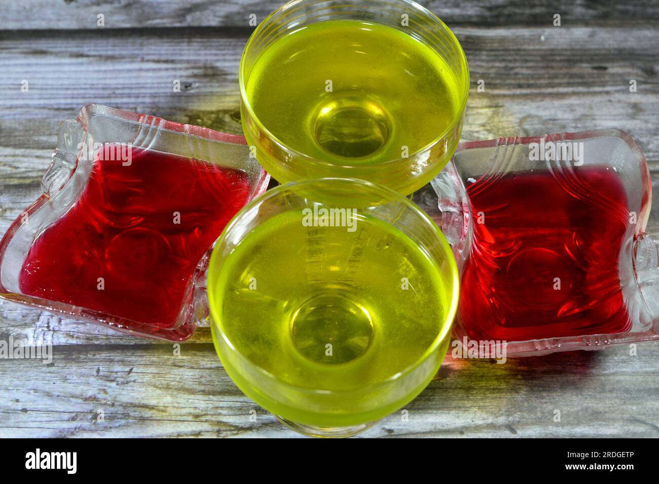 Delicious sweet green and red jelly pudding pineapple and strawberry ...