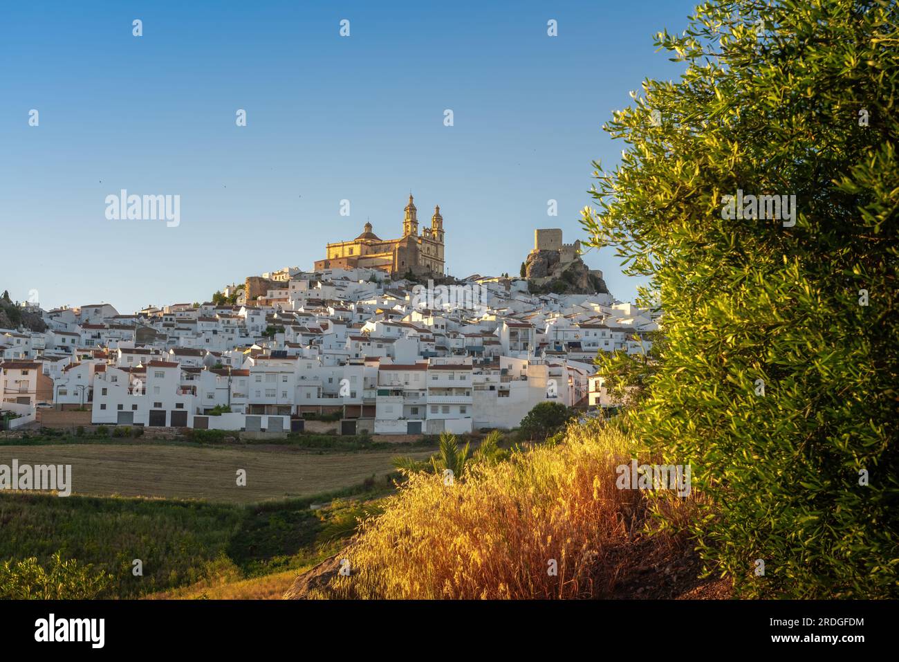 Olvera Skyline at sunset with Castle and Church - Olvera, Andalusia ...
