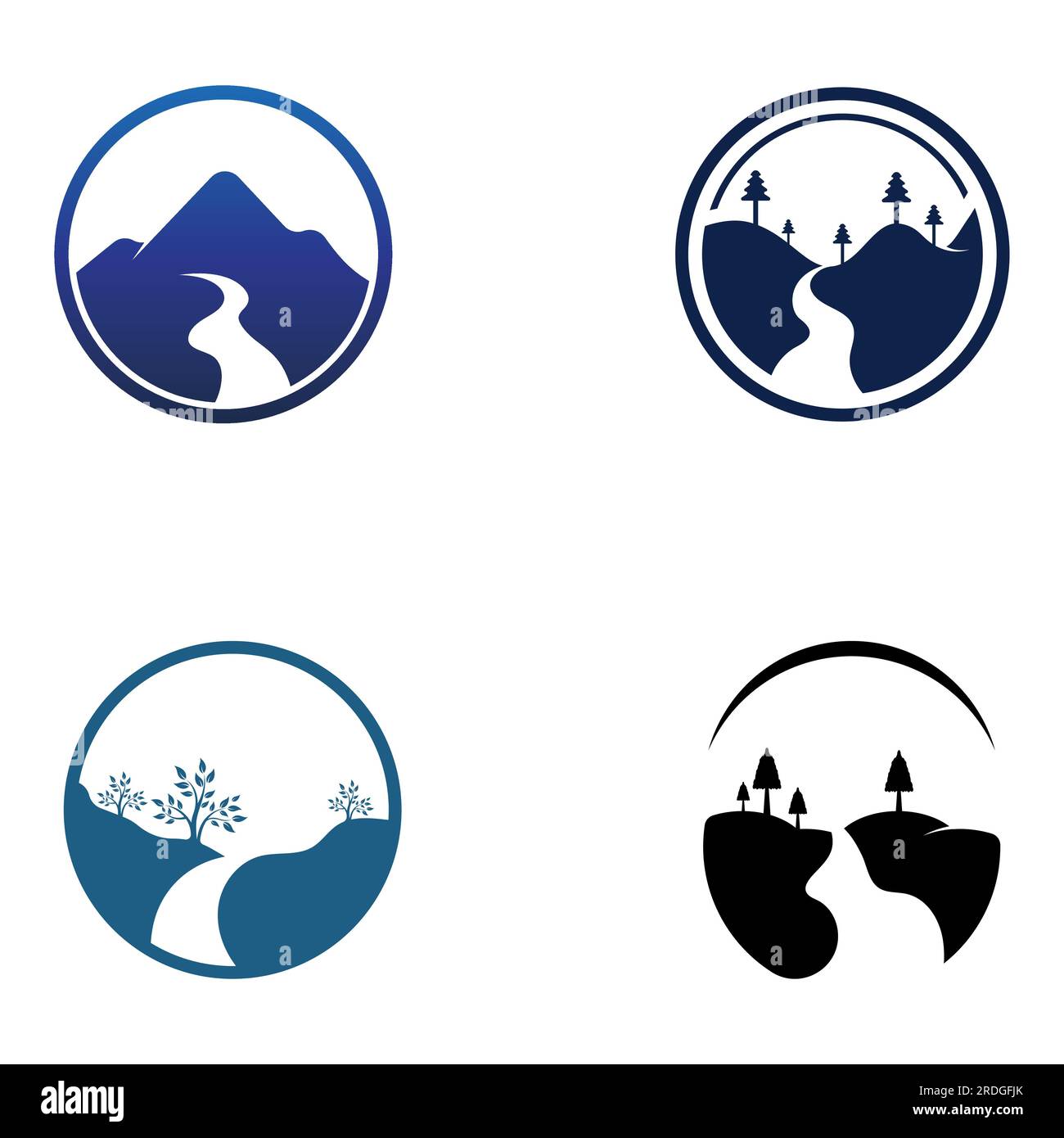 Logos of rivers, creeks, riverbanks and streams. River logo with ...
