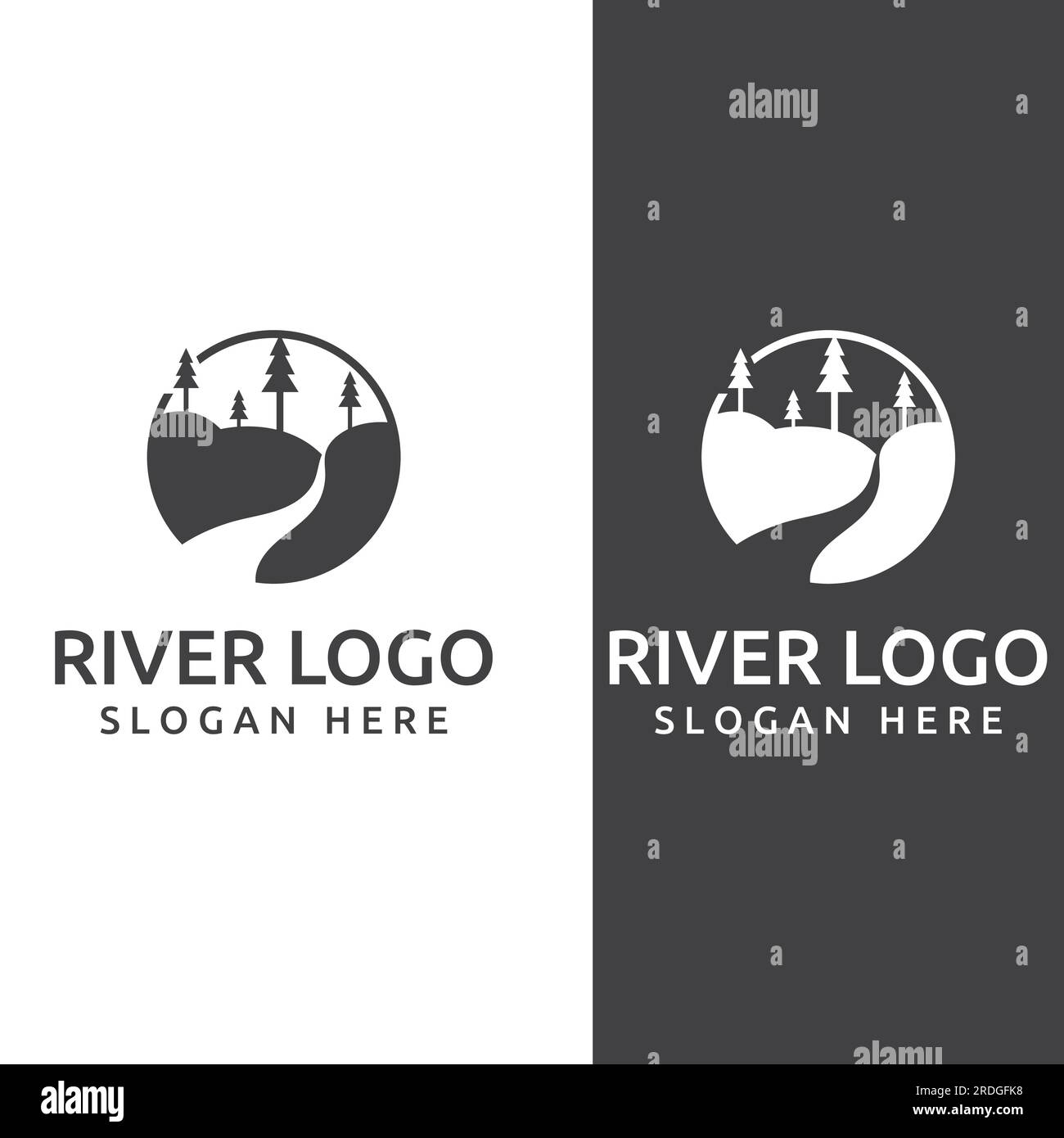 Logos of rivers, creeks, riverbanks and streams. River logo with ...