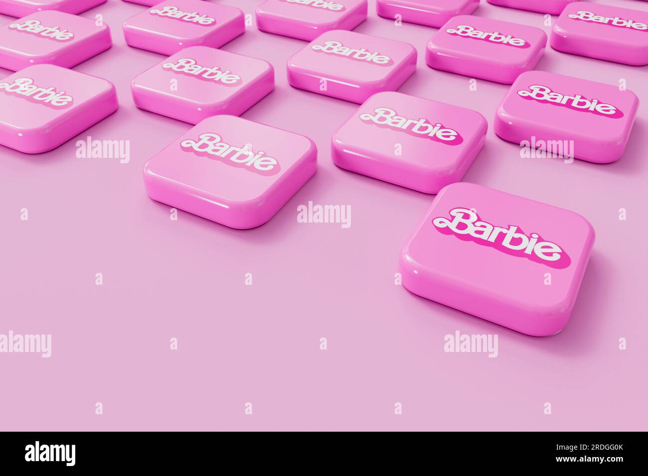 LONDON, UK - July 2023: Barbie doll logo. Barbie is a fashion doll made ...