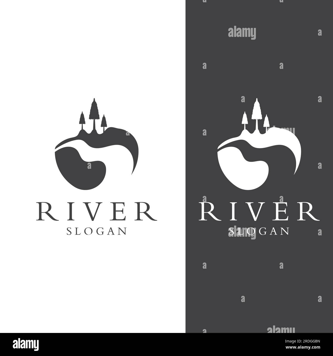 Logos of rivers, creeks, riverbanks and streams. River logo with ...