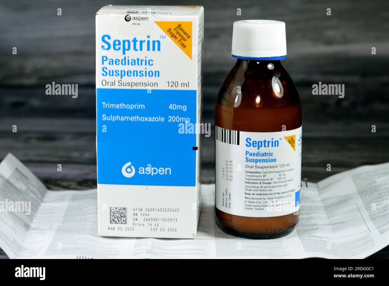 Cairo, Egypt, July 10 2023: Septrin 40mg 200mg per 5ml Paediatric ...