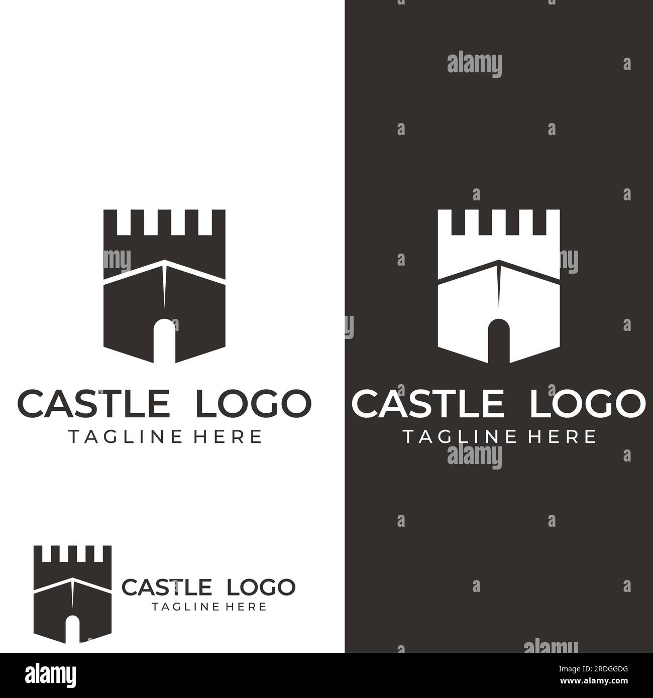 Castle logo silhouette, castle logo with shield combination Stock ...
