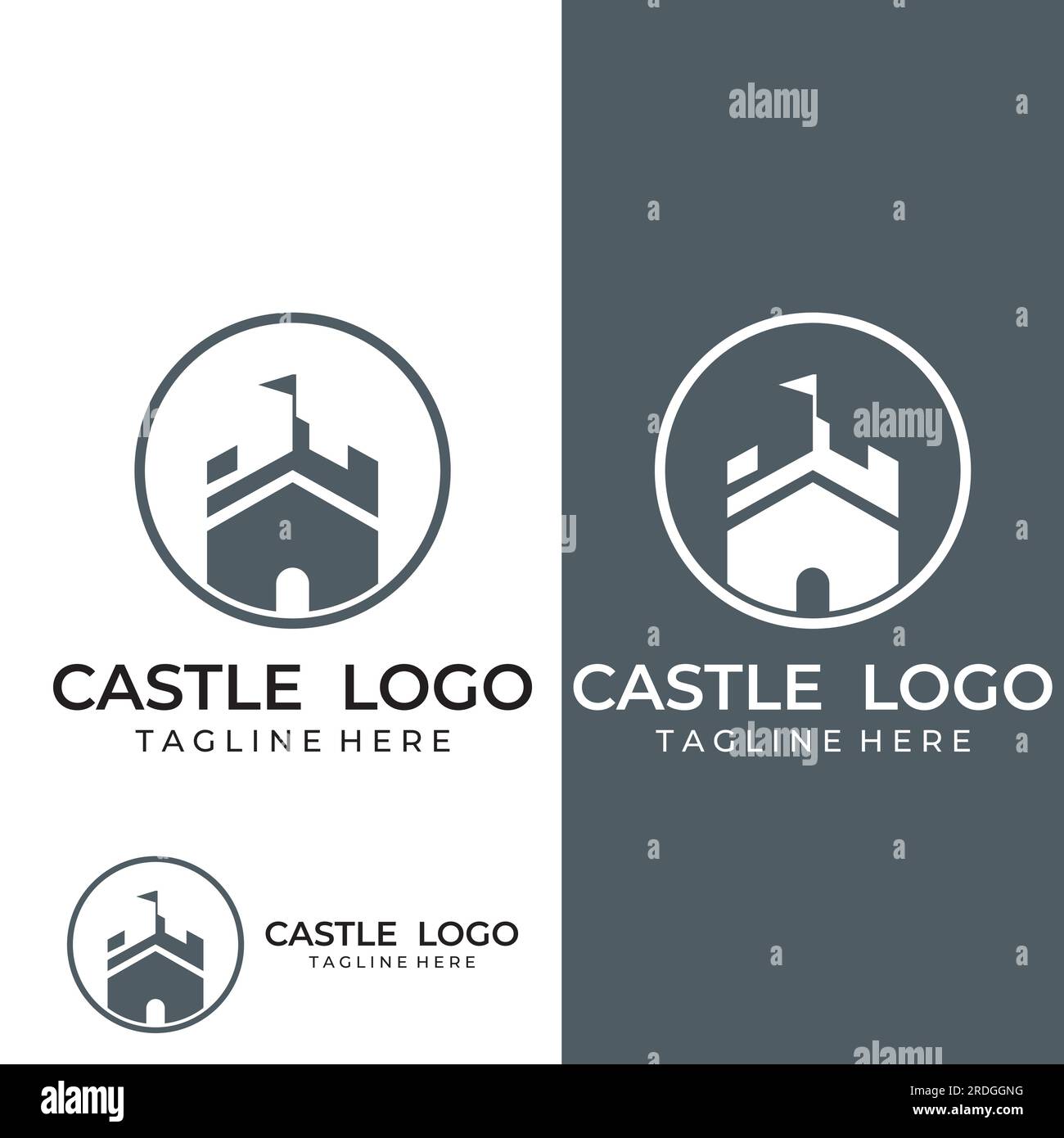 Castle logo silhouette, castle logo with shield combination Stock ...