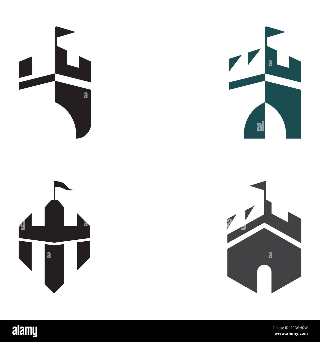 Castle logo silhouette, castle logo with shield combination Stock ...