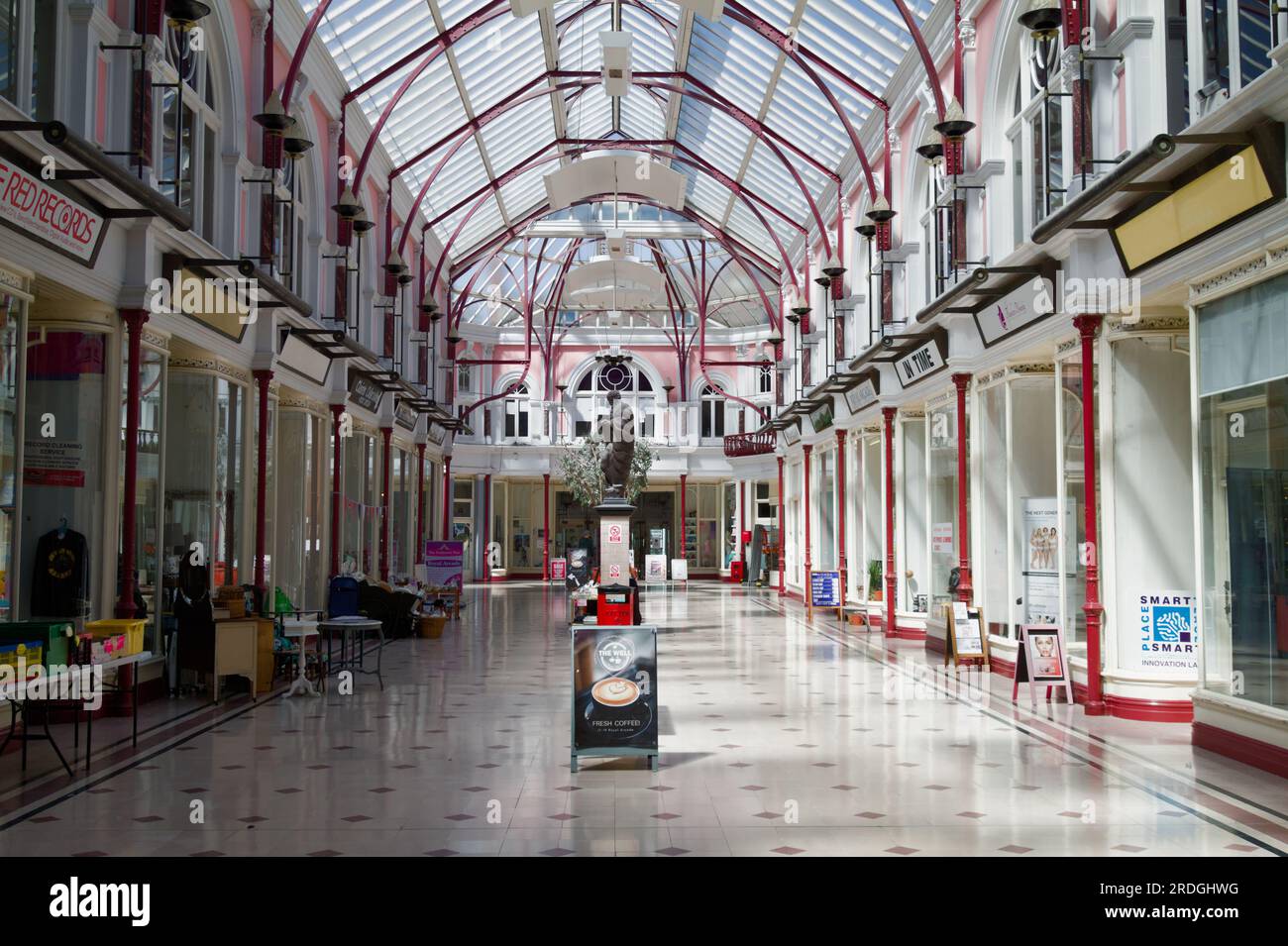 Inside Interior Of The Victorian Royal Arcade With Glass Roof And Shops ...