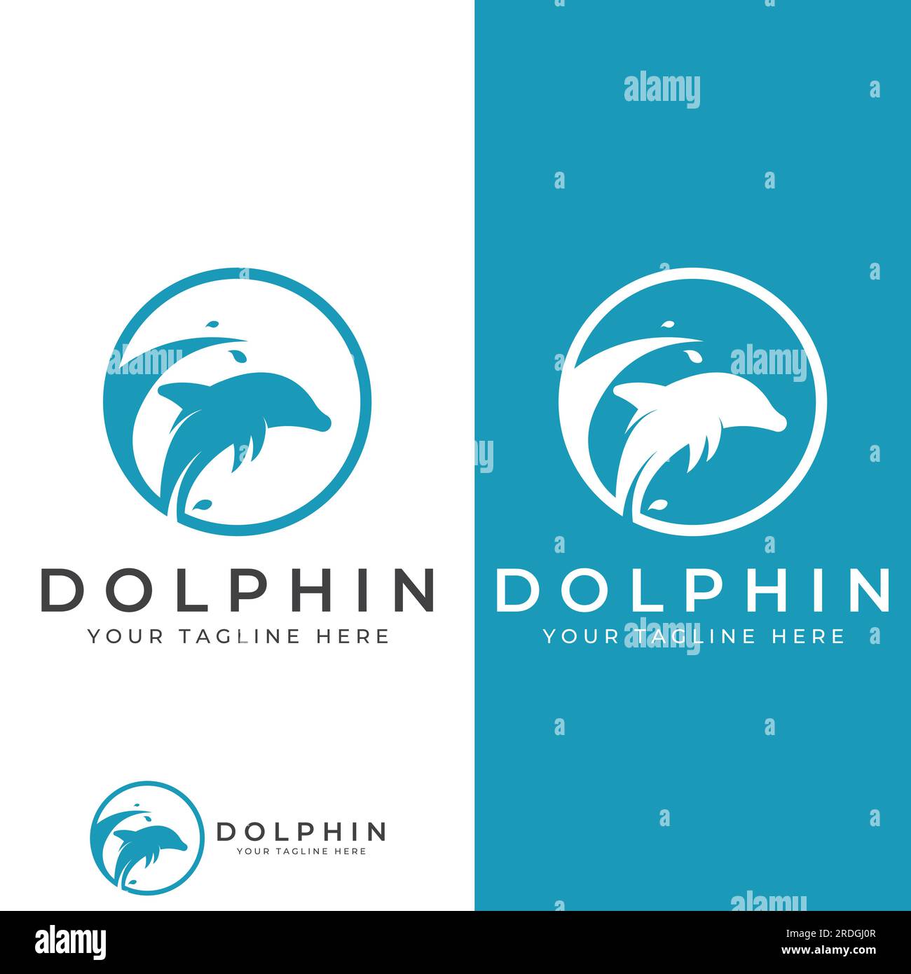 Dolphin logo. Dolphins jump on the waves of the sea or the beach Stock ...