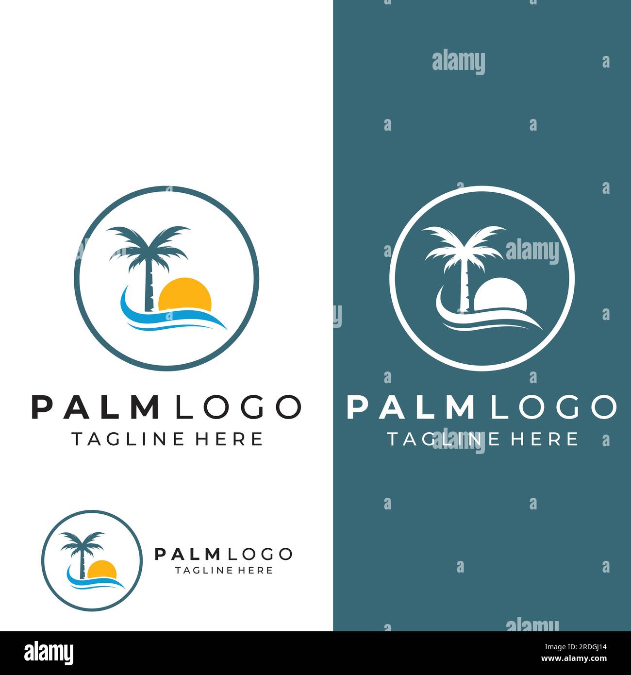 Palm tree logo, palm with waves and sun. Using illustrator editing ...