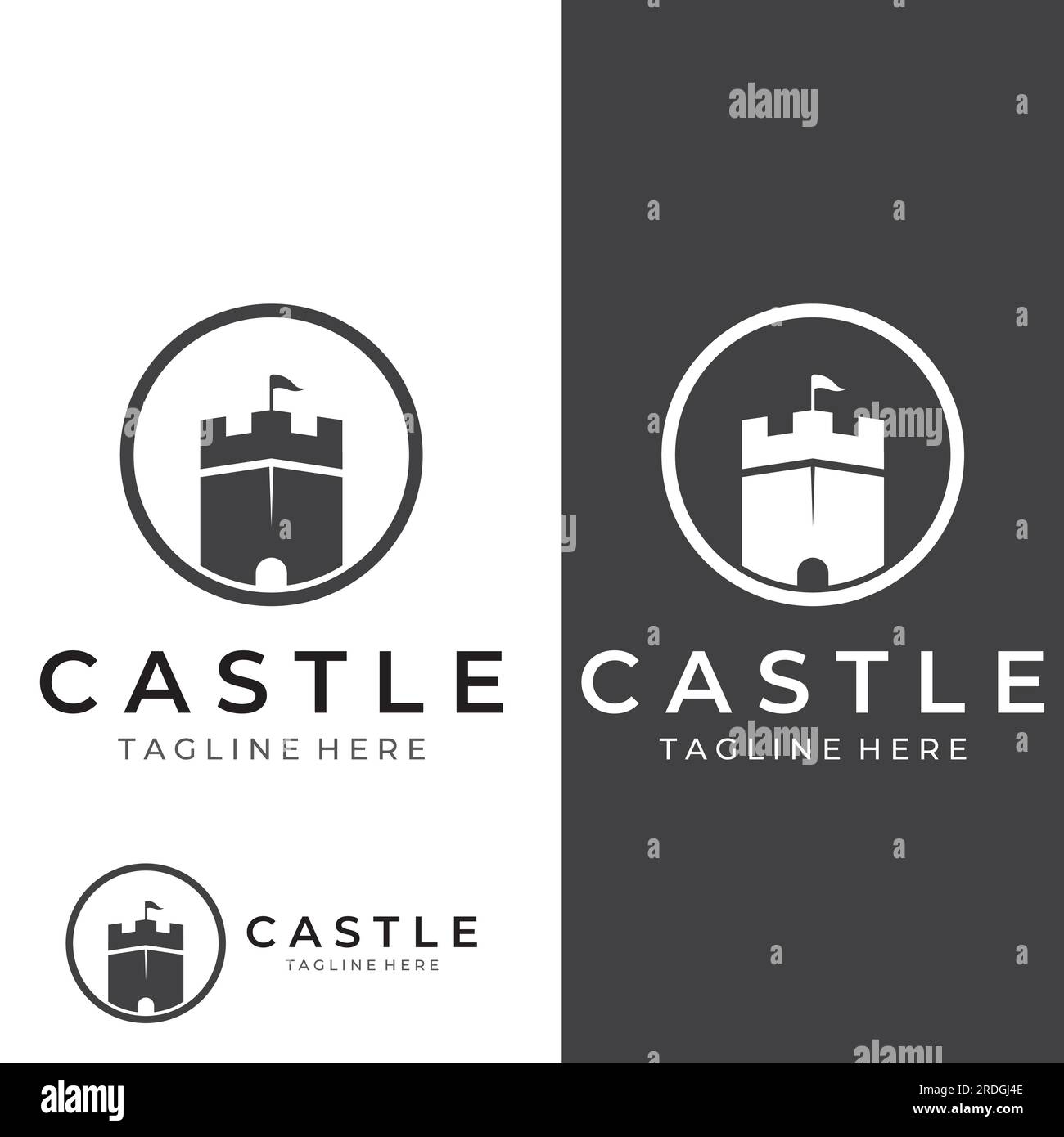 Castle logo silhouette, castle logo with shield combination Stock ...