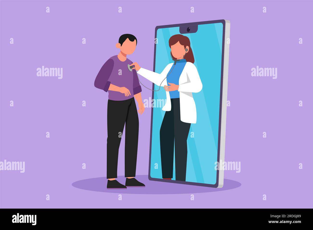 Character flat drawing female doctor comes out of smartphone screen and ...