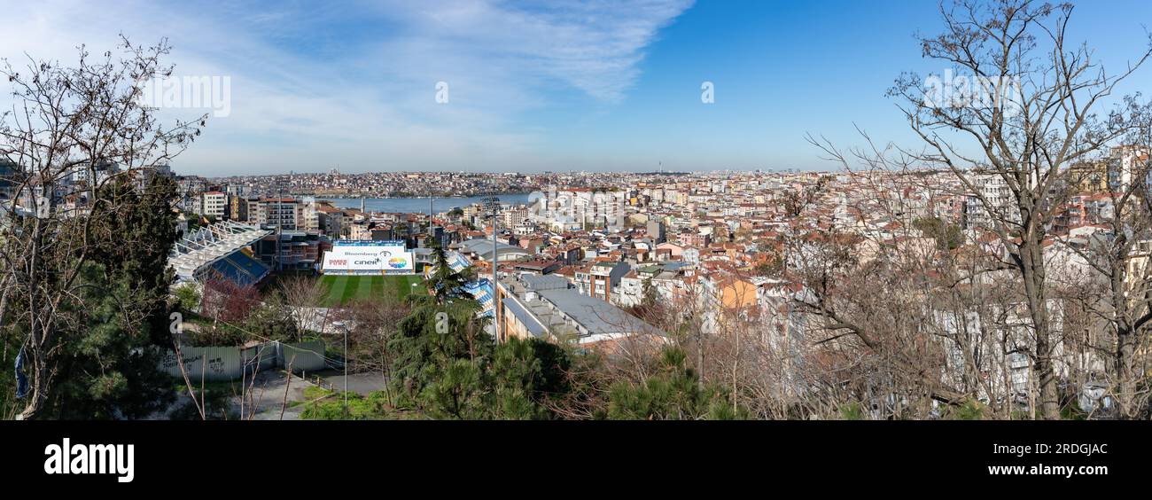 A panorama picture of the Kasimpasa Stadium and the Beyoglu district of ...