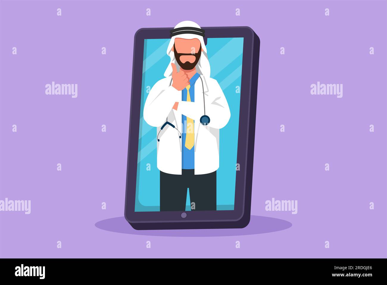 Character flat drawing Arabian male doctor come out of smartphone ...