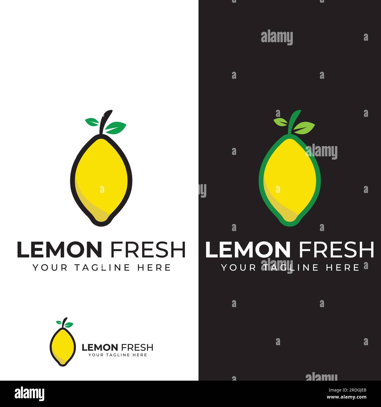 Fresh lemon fruit logo with leaves and fresh drink of lemon fruit ...