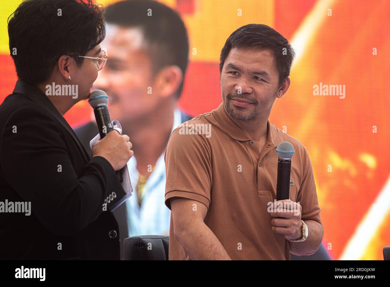 Manny Pacquiao, a Filipino boxer speaks to the media during a press ...