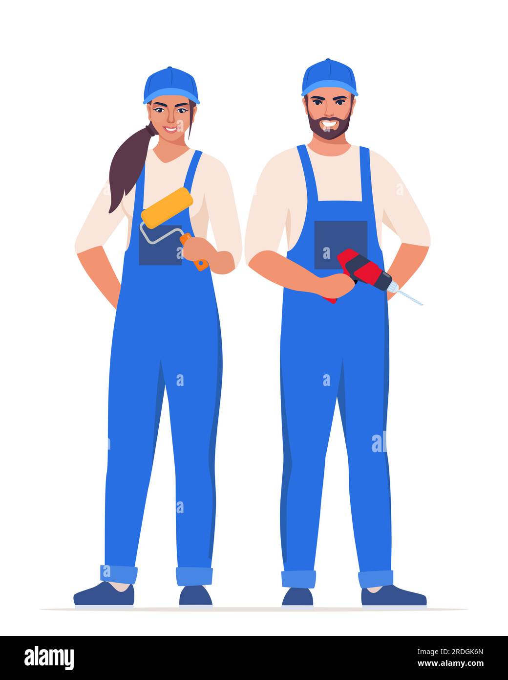 Repairman or mechanic man and woman painter. Collection of professional ...