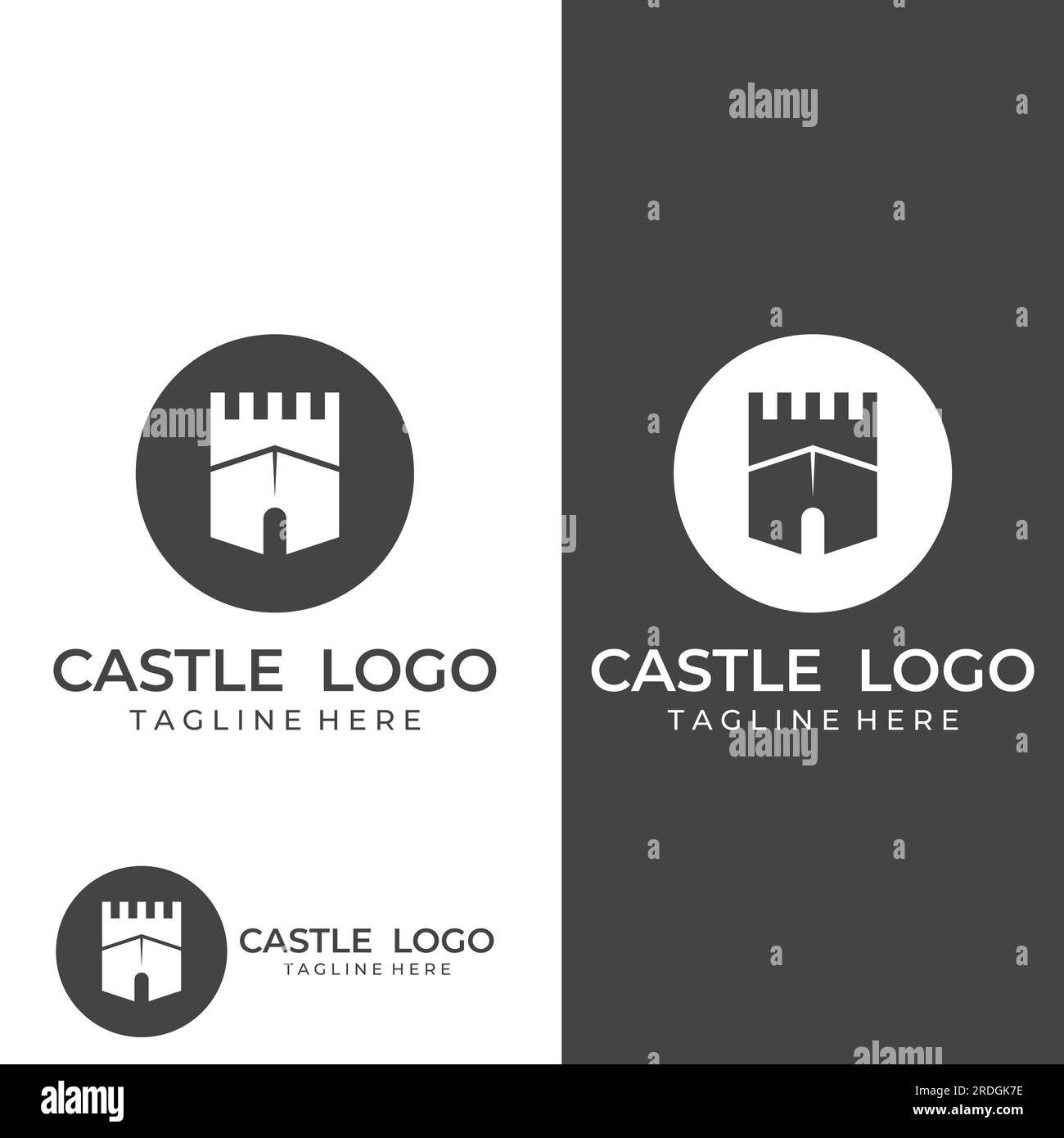 Castle logo silhouette, castle logo with shield combination Stock ...
