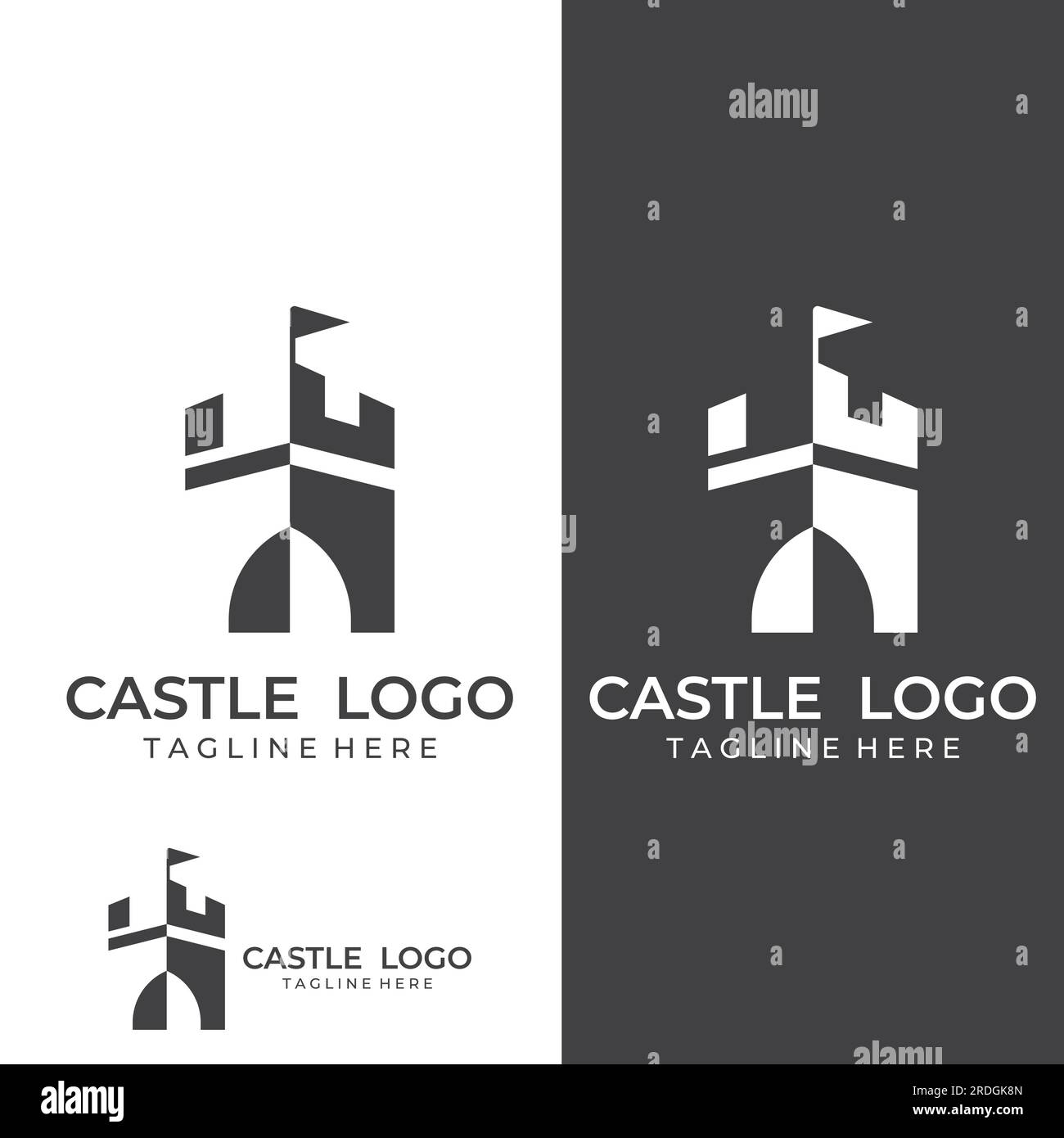 Castle logo silhouette, castle logo with shield combination Stock ...