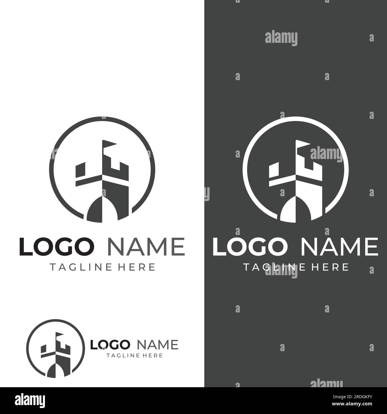 Castle logo silhouette, castle logo with shield combination Stock ...