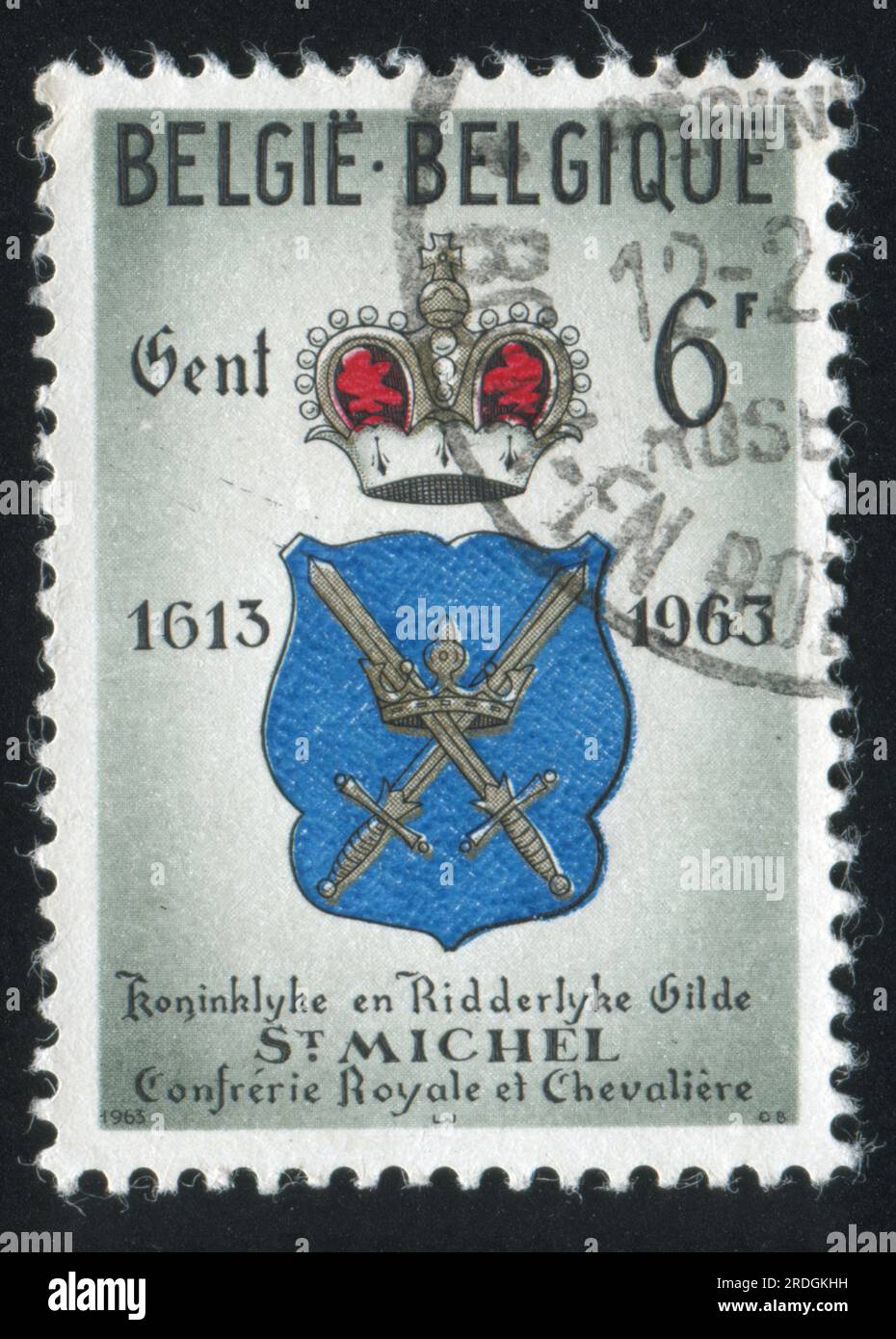 BELGIUM - CIRCA 1963: stamp printed by Belgium, shows Arms of the Royal ...