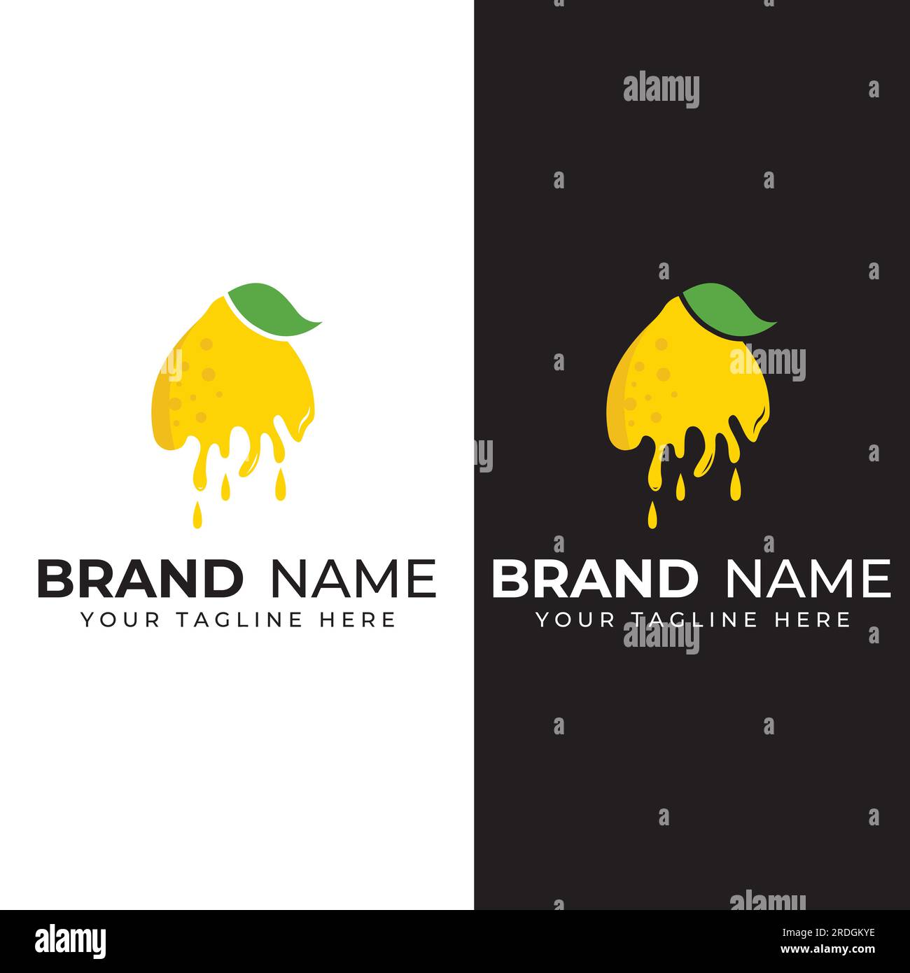 Fresh lemon fruit logo with leaves and fresh drink of lemon fruit ...