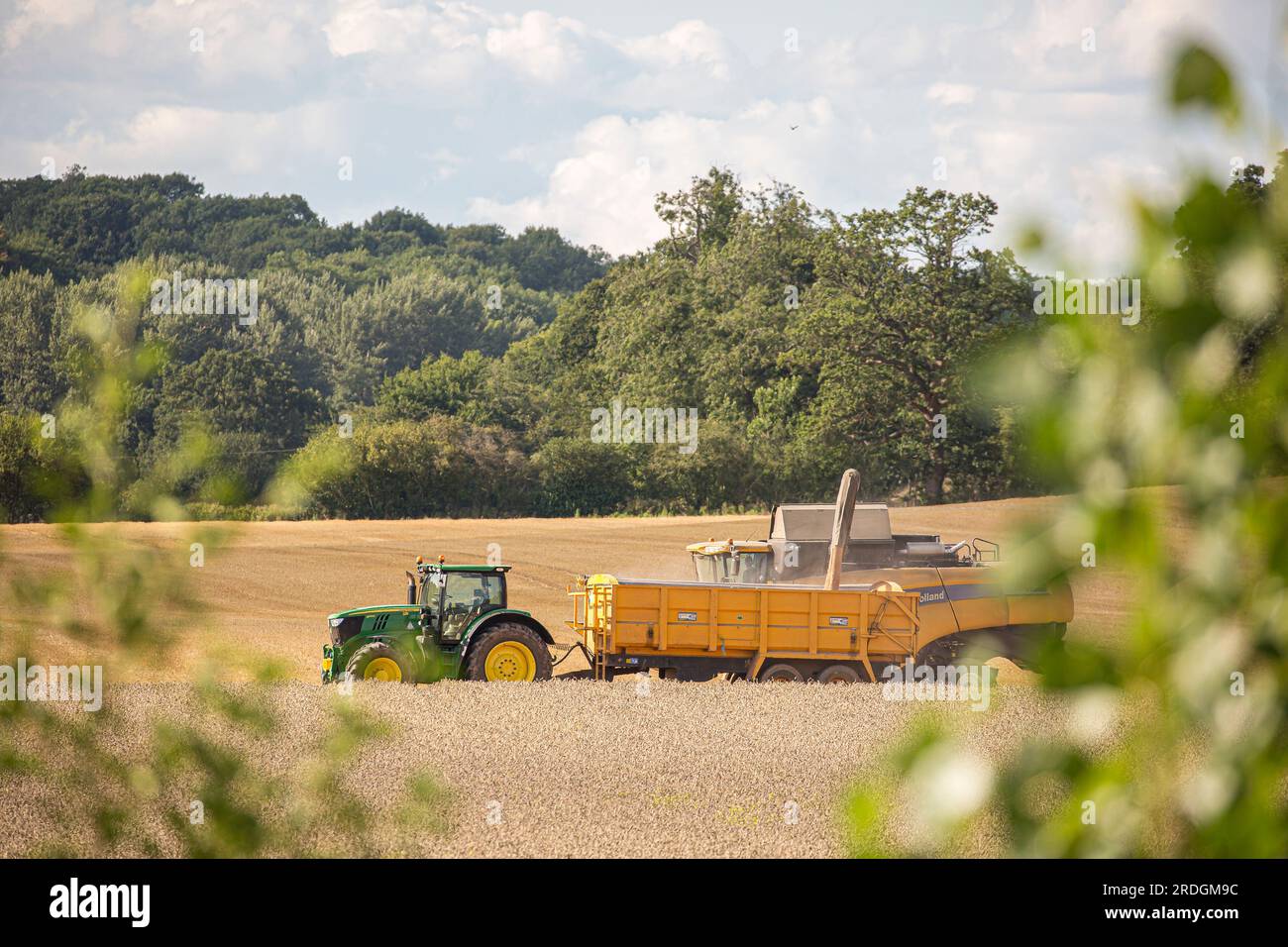Farm machinery gathering a crop in a farmer's field Stock Photo - Alamy