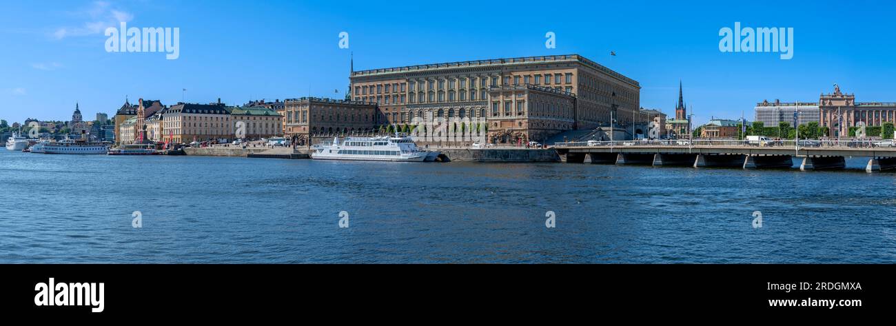 panoramic view of Strömbron and Skeppsbron with the royal palace in ...