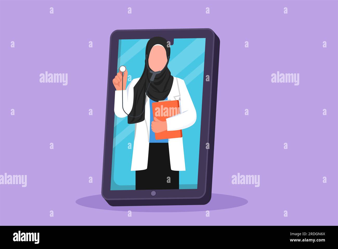Character flat drawing Arabian female doctor come out of smartphone ...