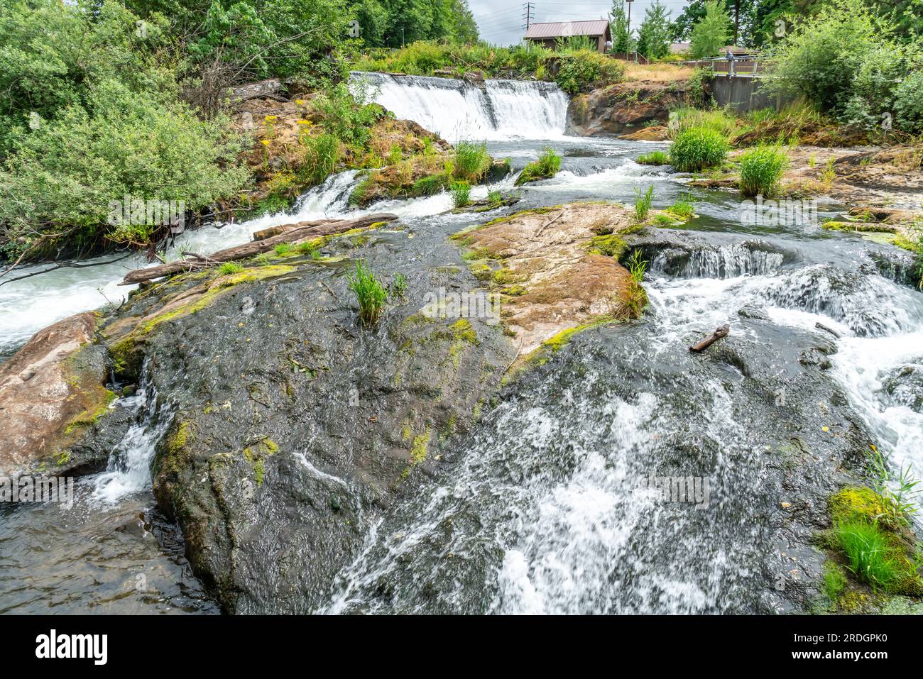 A smooth waterfall at Tumwater Falls in Washington State Stock Photo ...