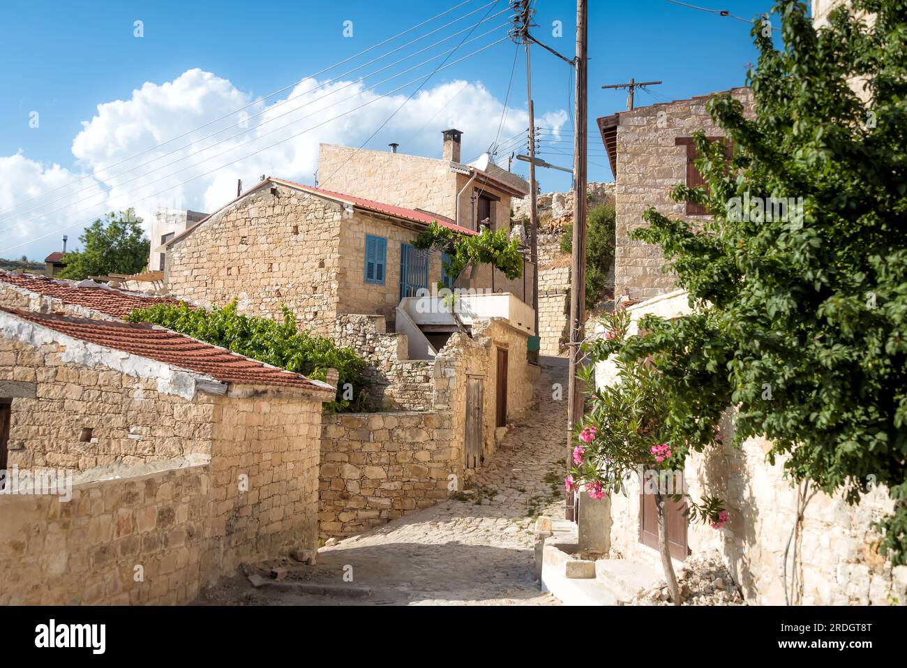 Narrow street in Vouni village. Limassol District, Cyprus Stock Photo ...