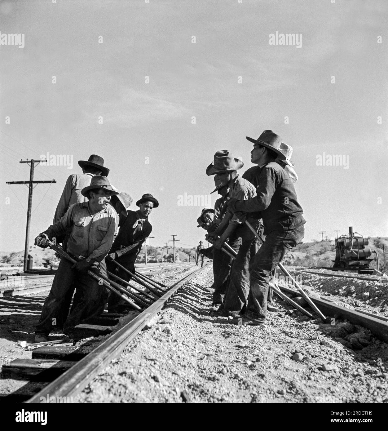 Needles, California: March, 1943 An Indian section gang at work on the ...