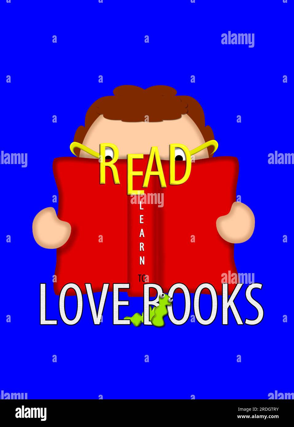 Illustration shows child holding an open book and looking through glasses in the shape of the ...