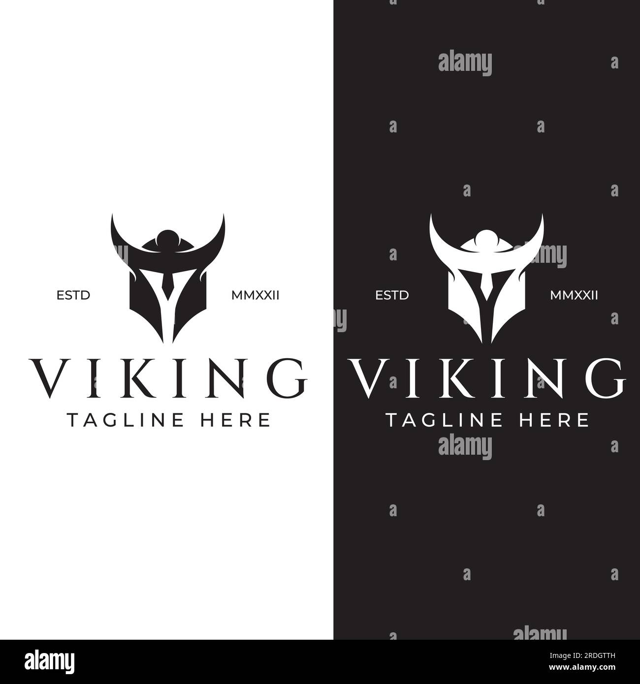 Viking warrior helmet logo with horned helmet and vikings with letter V ...