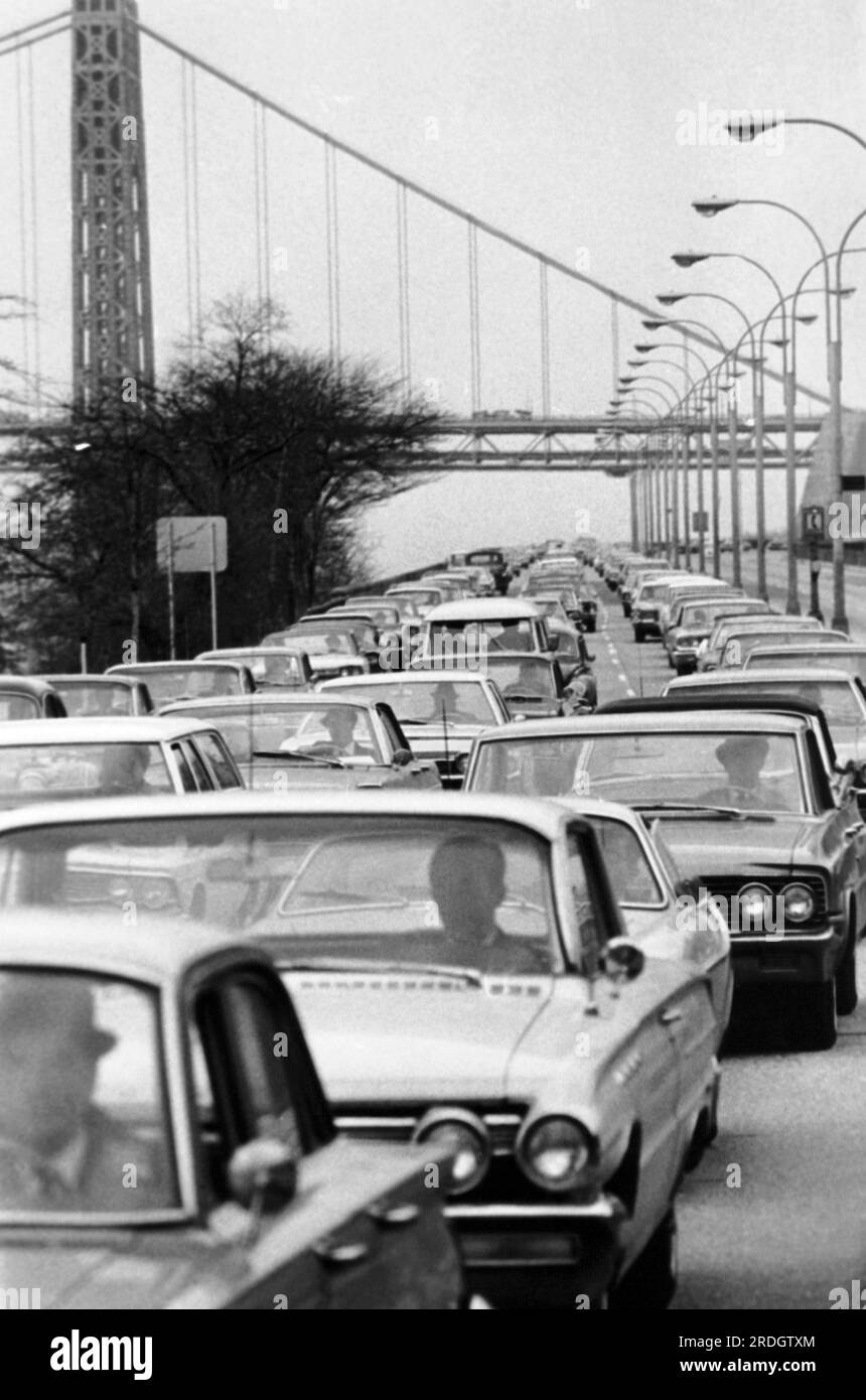 New York, New York: May, 1966 Early morning rush hour traffic on the ...