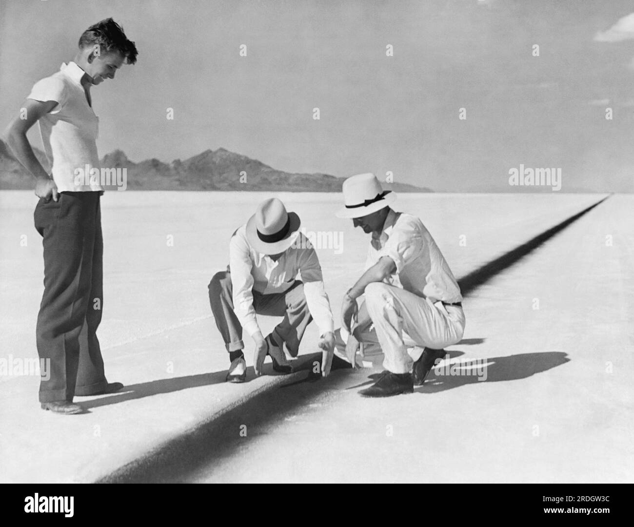 Bonneville Salt Flats, Utah: September 1, 1935 AAA officials examine a ...
