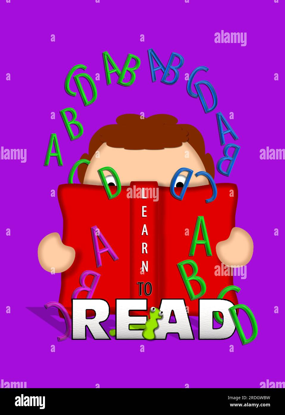 Illustration shows child holding an open book and looking through ...