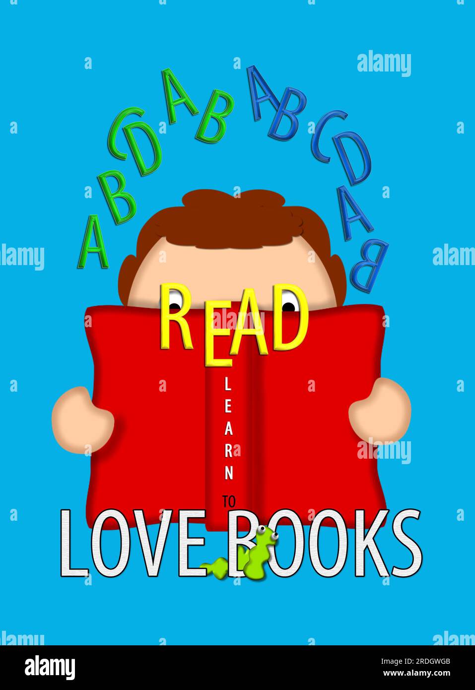 Illustration shows child holding an open book and looking through the ...