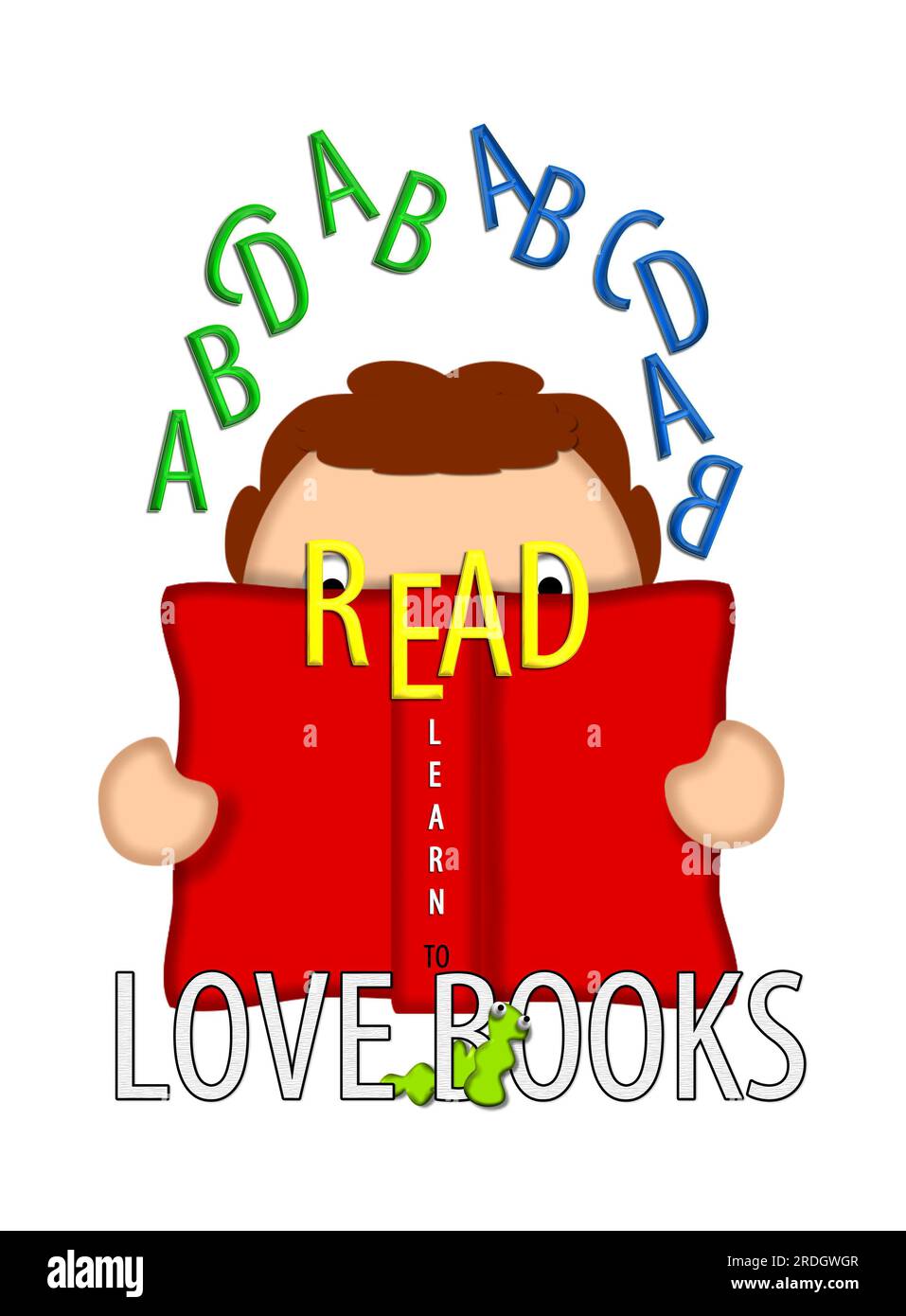 Illustration shows child holding an open book and looking through the ...