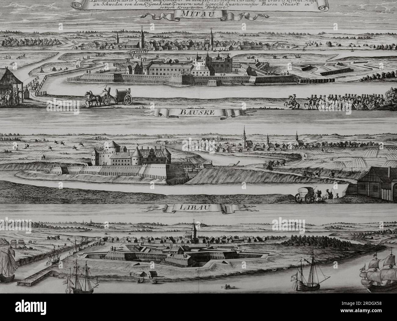 History of Latvia. From top to bottom: fortifications of Jelgava ...