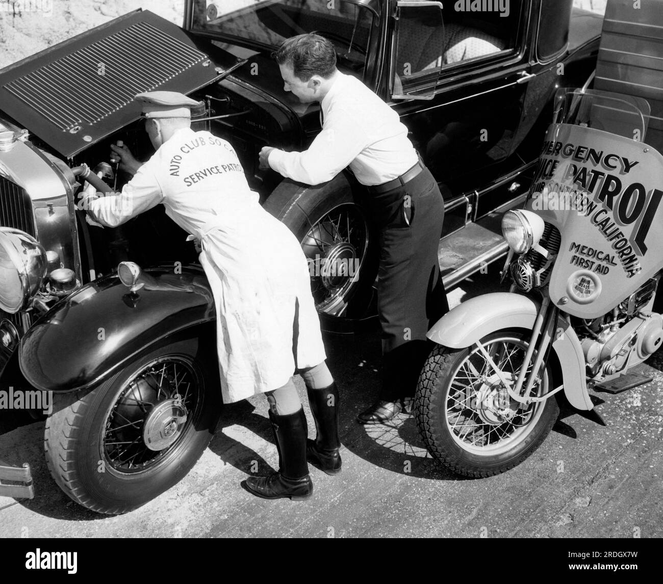 Los Angeles, California: c.. 1930 A member of the service patrol of the ...