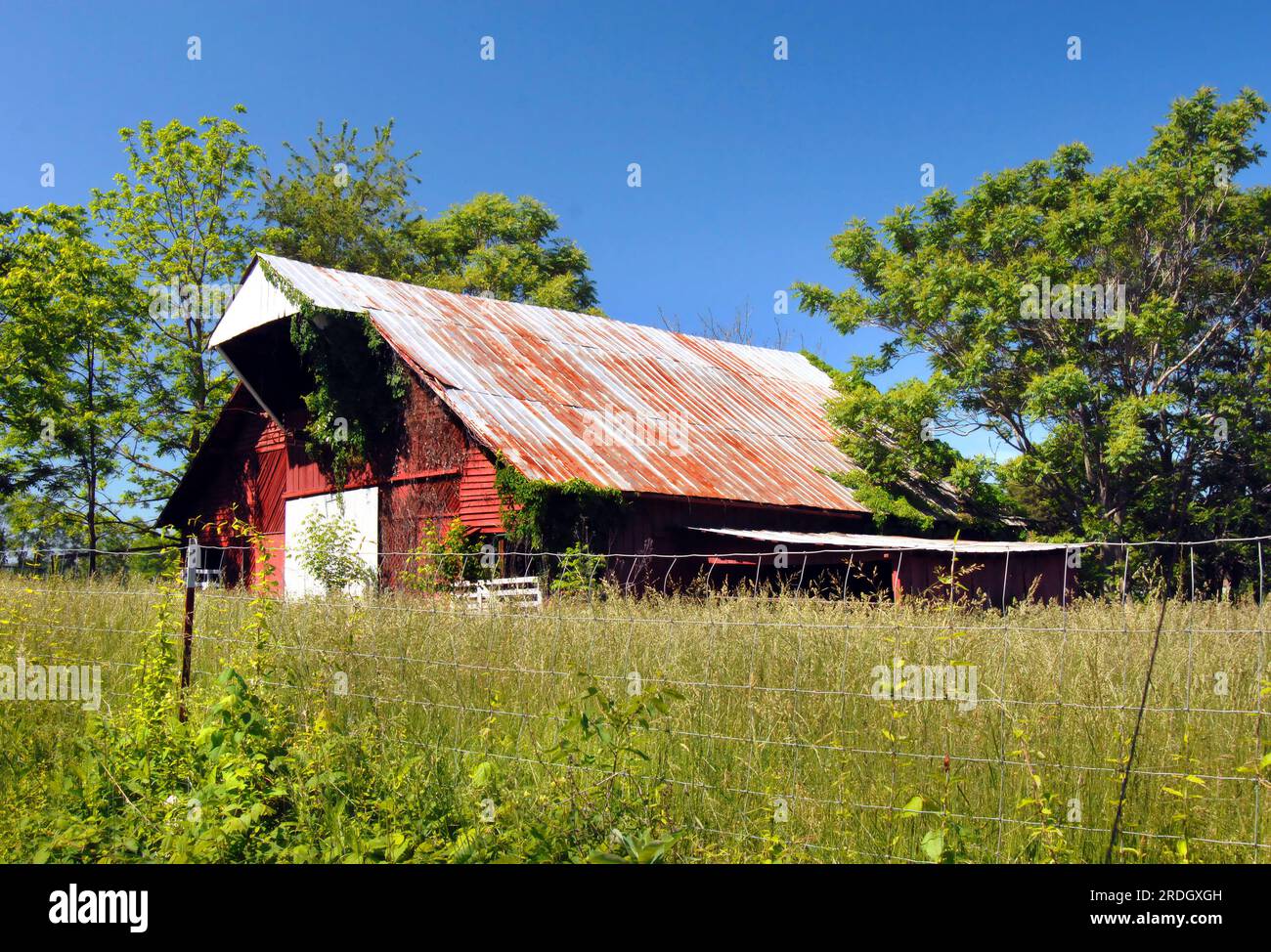 Tennessee barn, is weathered and has rusting roof, it is being taken ...